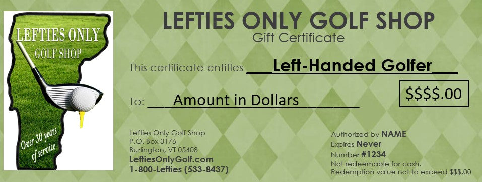 Gift Certificate – Lefties Only Golf Shop